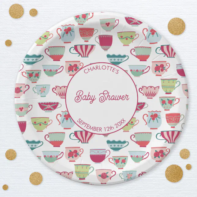 Retro Tea Party Baby Shower Paper Plates | Zazzle