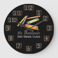 Retro Teacher Crayons Chalkboard Number Large Clock | Zazzle
