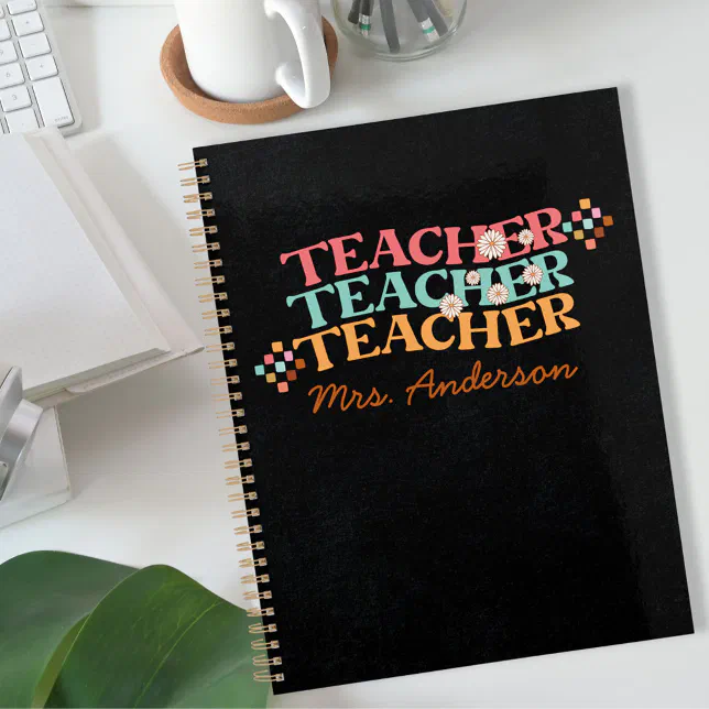 Retro Teacher in Colorful 70s Style Notebook | Zazzle
