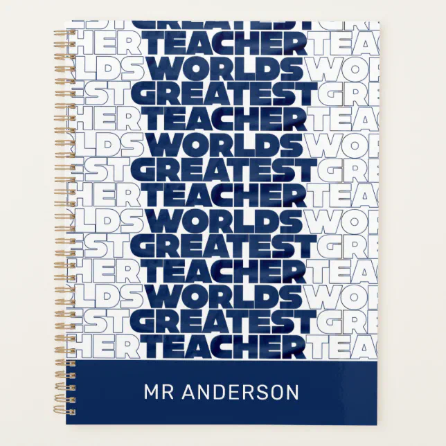Retro teacher modern blue red stylish typography planner | Zazzle
