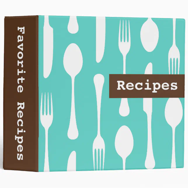 Retro teal aqua and brown kitchen recipe binder | Zazzle