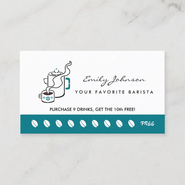 Retro Teal Coffee Pot Barista Loyalty Punch Card | Zazzle