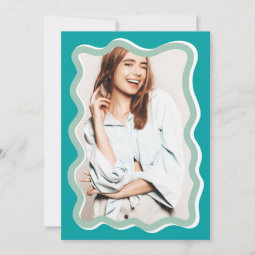 Retro teal curve squiggle wavy graduation invitation | Zazzle