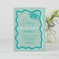 Retro teal curve squiggle wavy graduation invitation | Zazzle