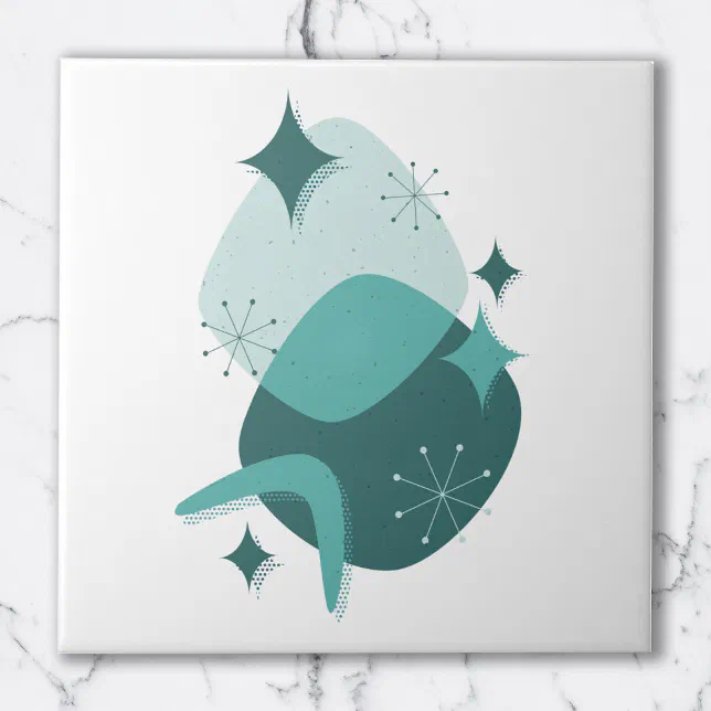 Retro Teal Mid-Century Atomic Age Abstract Ceramic Tile | Zazzle