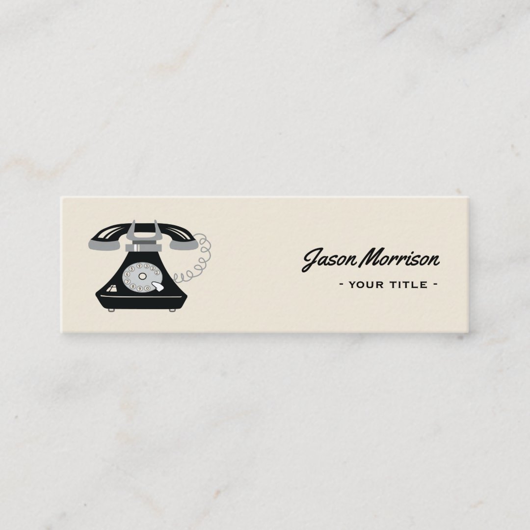 Retro Telephone Black Old Style Professional Mini Business Card | Zazzle