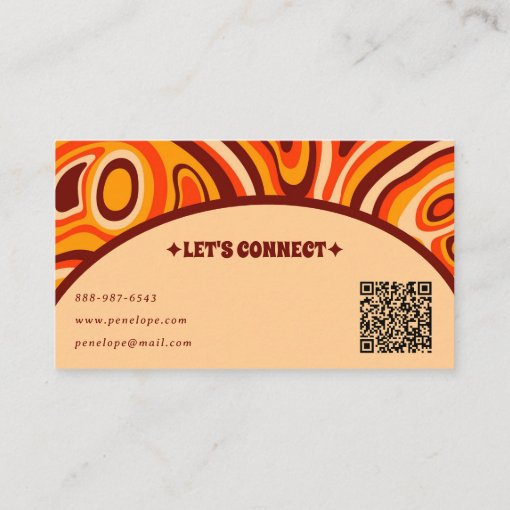 Retro Terracotta Cream Orange QR Code Boho Groovy Business Card | Zazzle