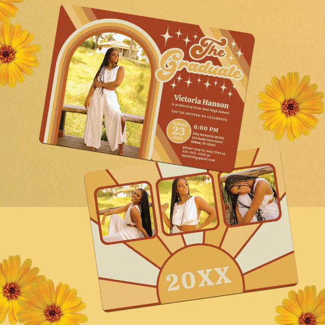 Retro Terracotta Typography Summer Sun Graduation Invitation | Zazzle