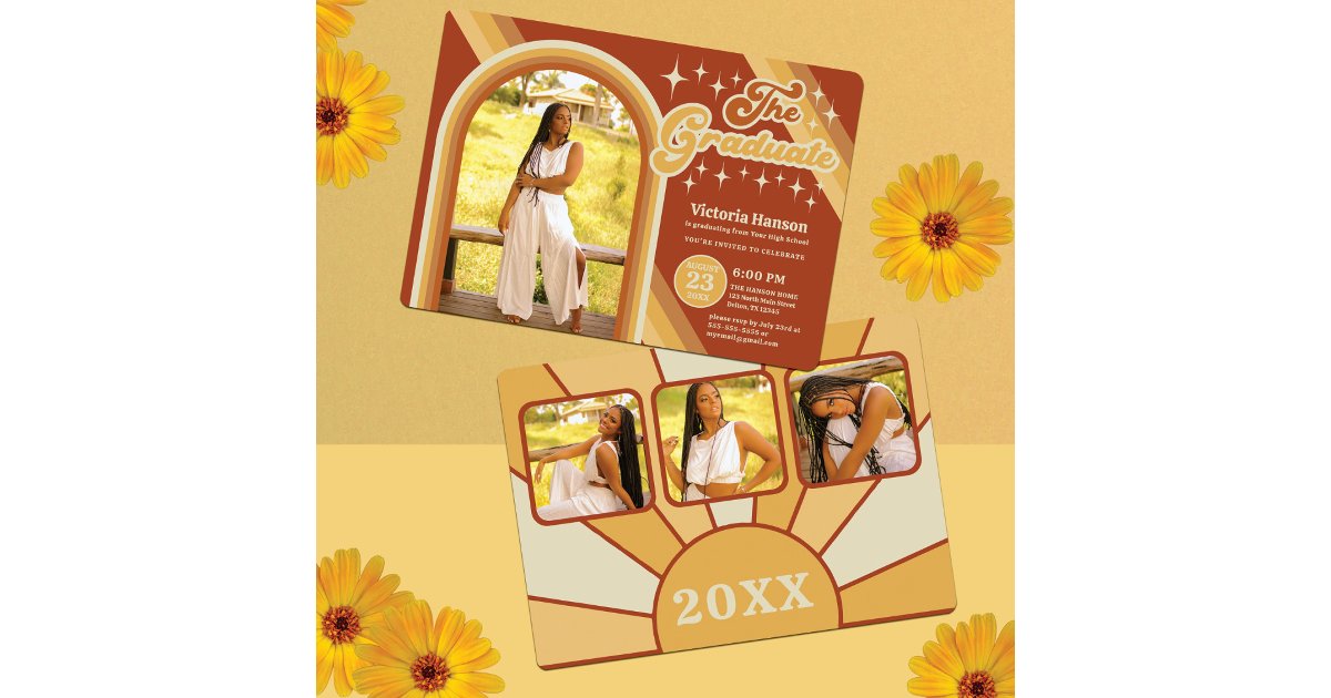 Retro Terracotta Typography Summer Sun Graduation Invitation | Zazzle