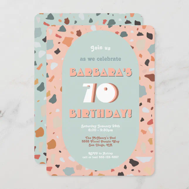 Retro Terrazzo Hippie Boho Birthday Invitation | Zazzle