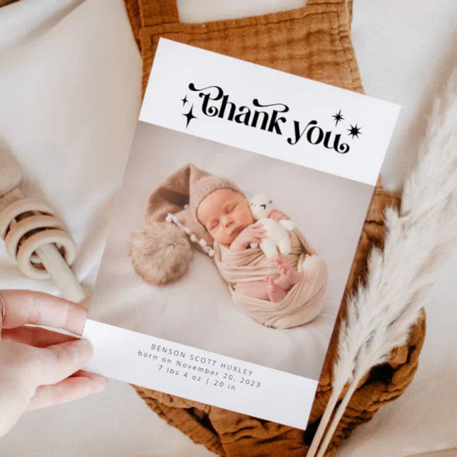 Retro Thank You Birth Announcement Card | Zazzle