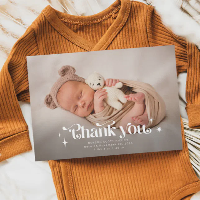 Retro Thank You Overlay Photo Birth Announcement | Zazzle