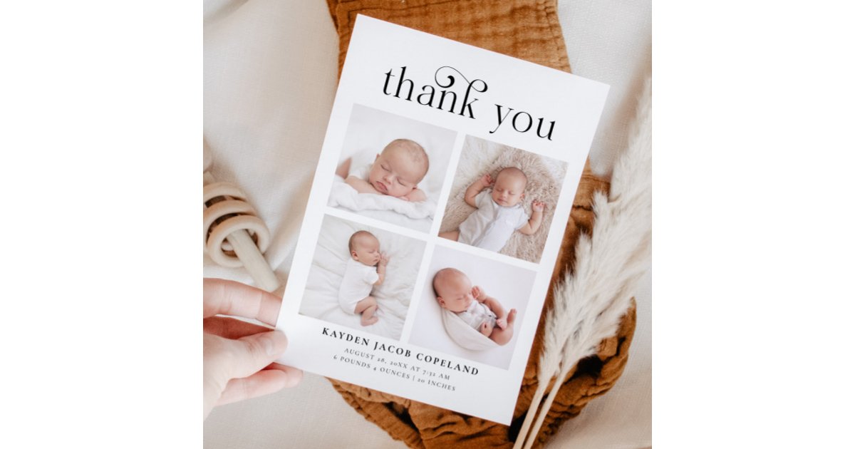 Retro Thank You Swirl Birth Announcement Photo | Zazzle