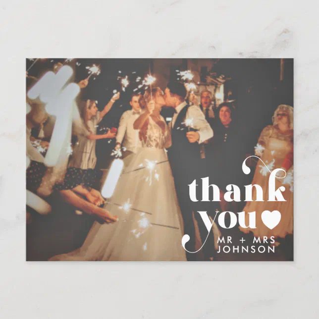 Retro Thank You Wedding Photo Postcard | Zazzle