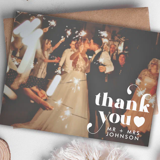 Retro Thank You Wedding Photo Postcard | Zazzle