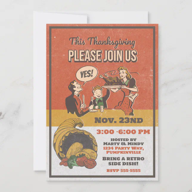 Retro Thanksgiving Dinner Comic Invitation | Zazzle