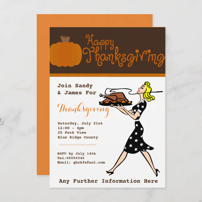 Retro Thanksgiving Dinner Party Invitations Custom | Zazzle