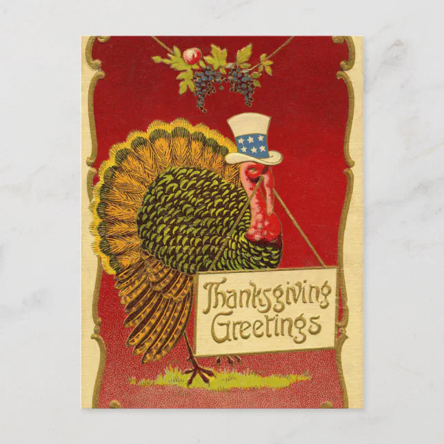 Retro Thanksgiving Turkey Holiday Postcard | Zazzle