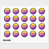 Retro Throwback to 80's Purple Yellow Sun Party Classic Round Sticker ...
