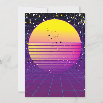Retro Throwback to 80's Purple Yellow Sun Party Invitation | Zazzle