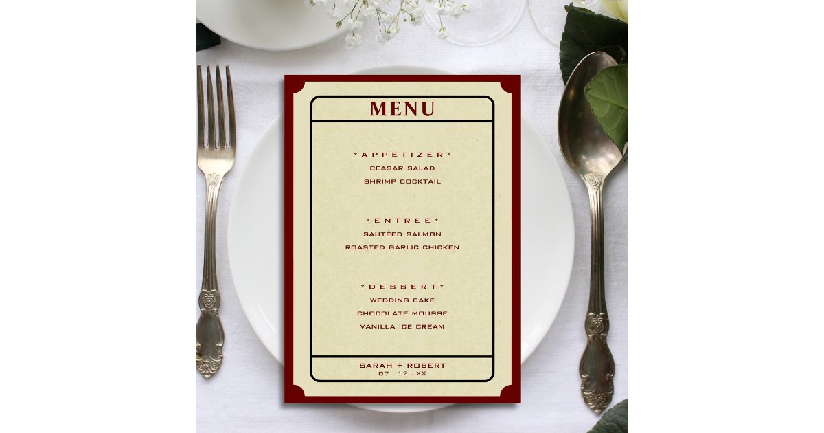 Retro Ticket Stub 5x7 Wedding Menu | Zazzle