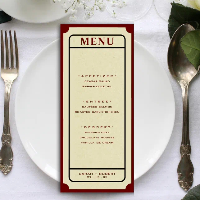 Retro Ticket Stub Wedding Menu | Zazzle