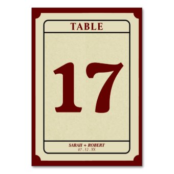 Retro Ticket Stub Wedding Reception Table Number | Zazzle