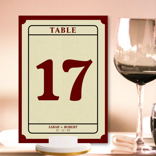 Retro Ticket Stub Wedding Reception Table Number | Zazzle