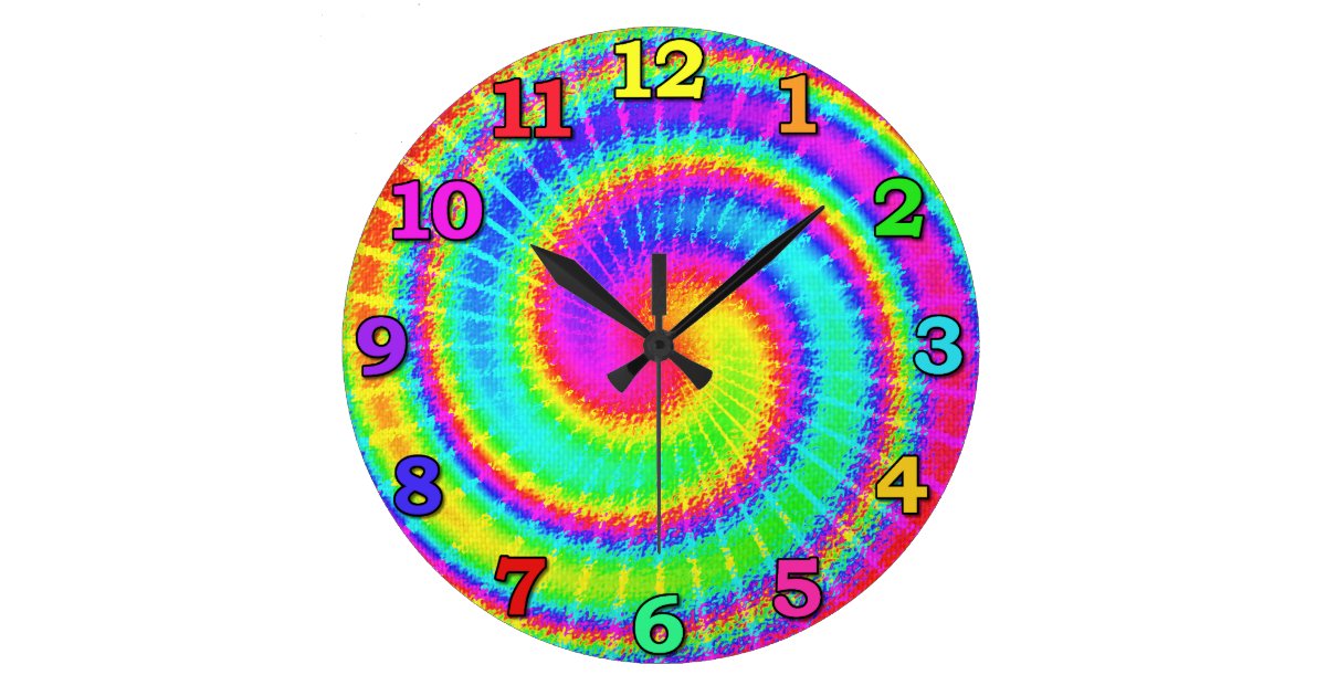Retro Tie Dye Hippie Psychedelic Large Clock | Zazzle