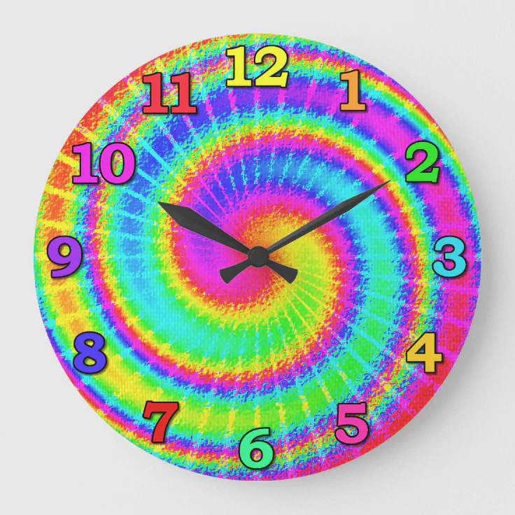 Retro Tie Dye Hippie Psychedelic Large Clock | Zazzle