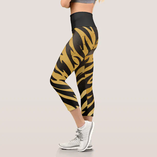 Retro Tiger Stripes Distressed Skin Pattern Capri Leggings | Zazzle