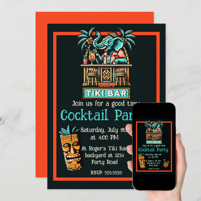 Retro Tiki Bar Cocktail Party Invitation | Zazzle