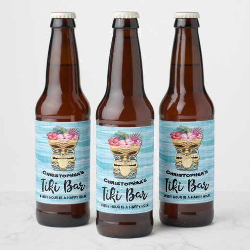 Retro Tiki Bar Party Beer Bottle Label | Zazzle