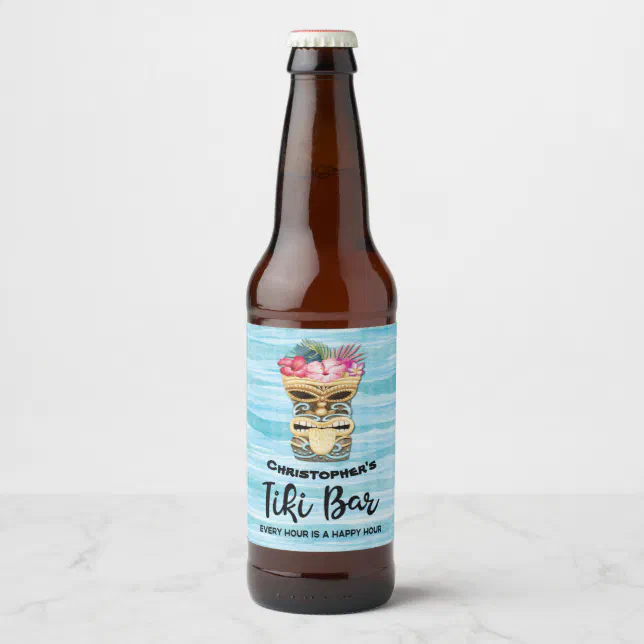 Retro Tiki Bar Party Beer Bottle Label | Zazzle