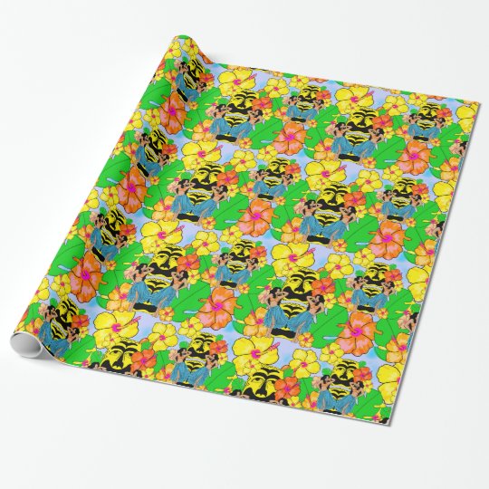 Retro tiki hula Hawaiian gift wrap wrapping paper | Zazzle.com