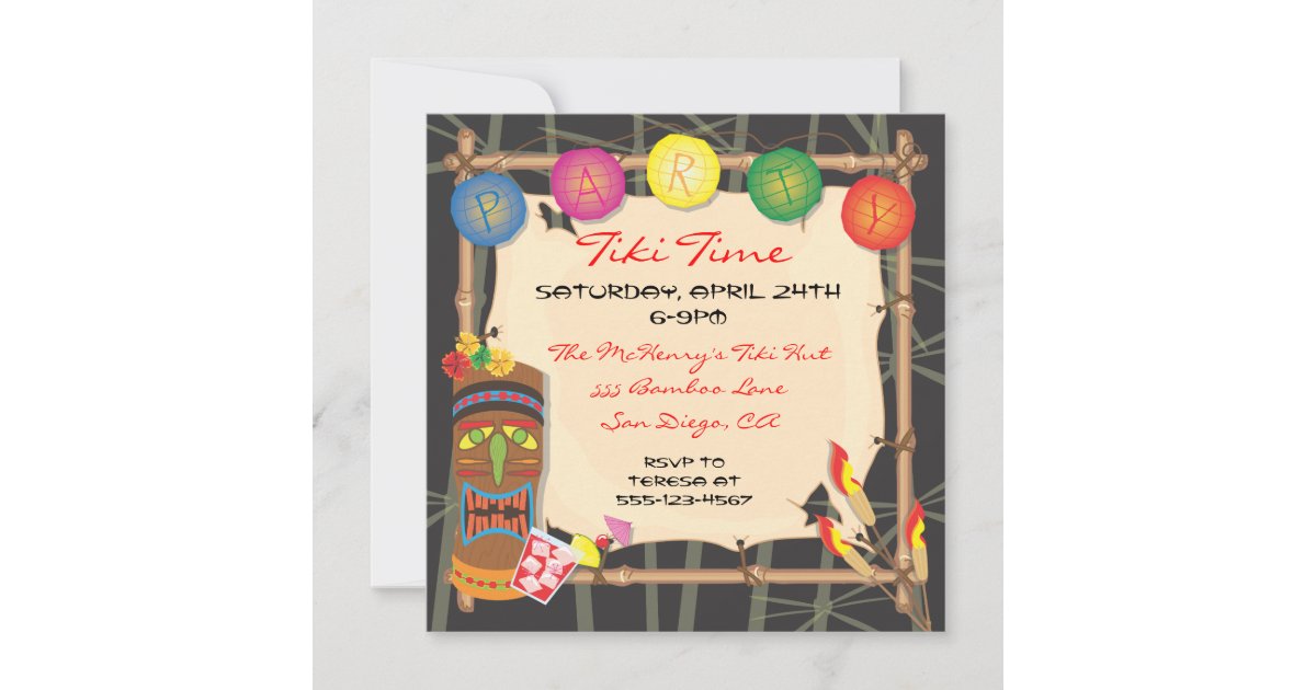 Retro Tiki party invitation with bamboo frame | Zazzle.com