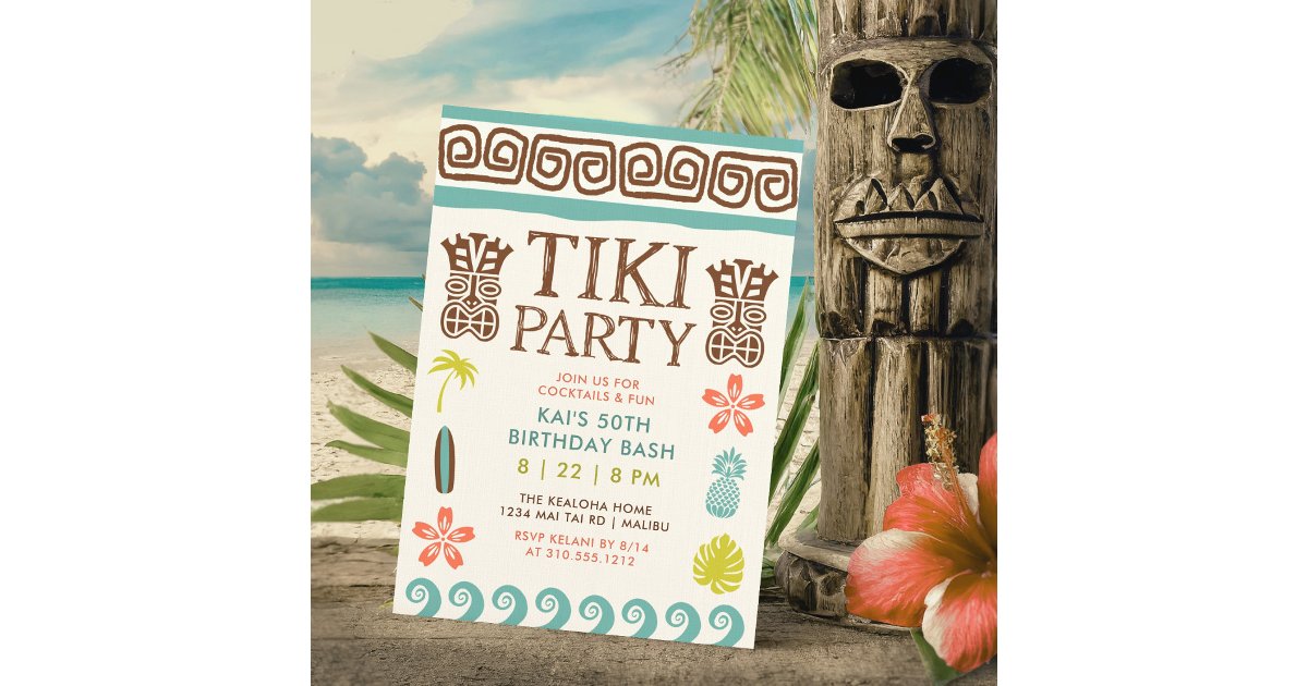 Retro Tiki Party Tropical Birthday Invitation | Zazzle