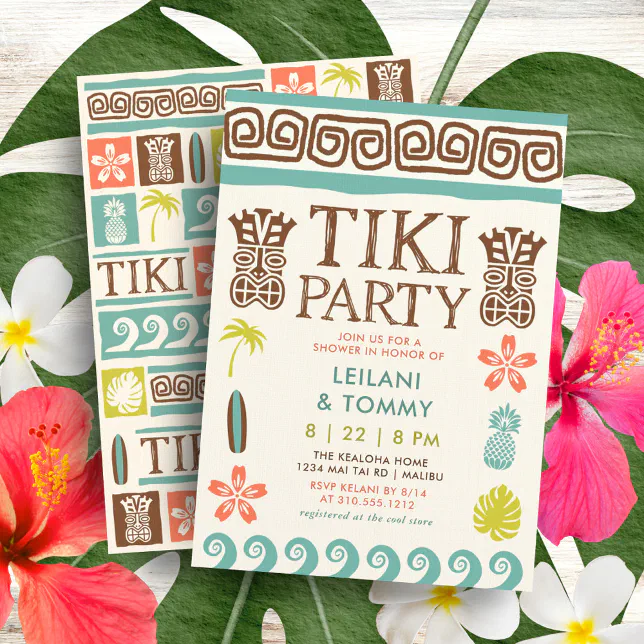 Retro Tiki Party Tropical Wedding Shower Invitation | Zazzle