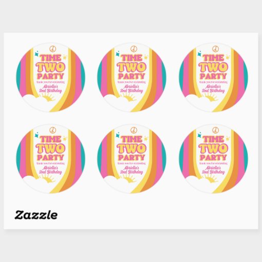 Retro Time Two Party 2nd Birthday Sticker | Zazzle