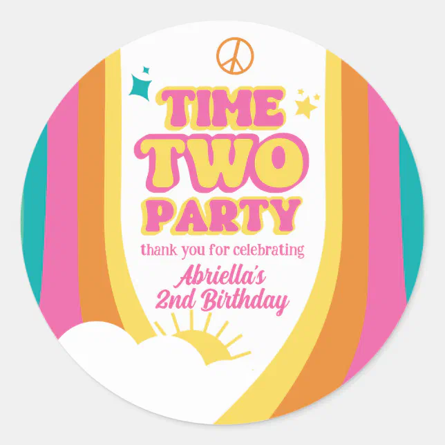 Retro Time Two Party 2nd Birthday Sticker | Zazzle