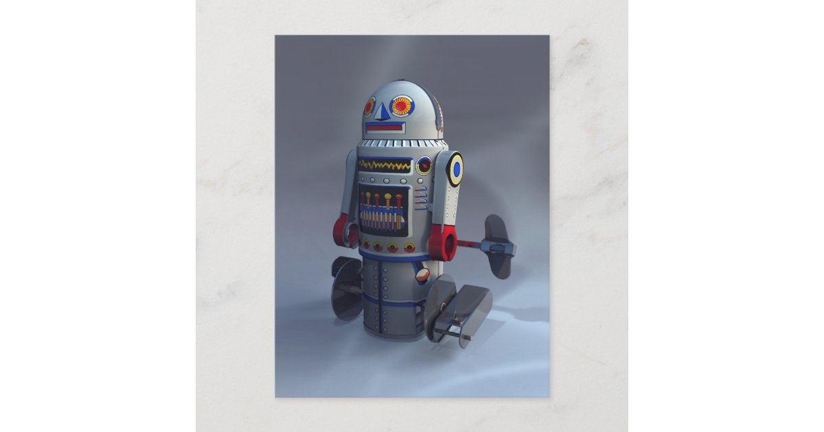 Retro Toy Robot Number 7 Postcard | Zazzle