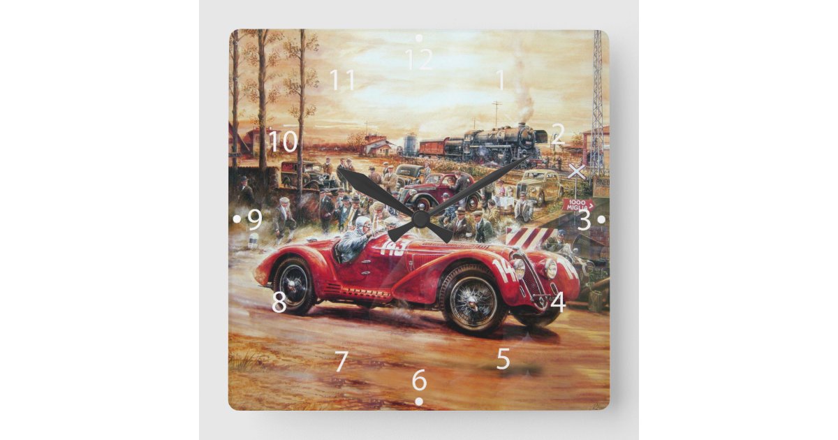 Retro-traction car painting square wall clock | Zazzle