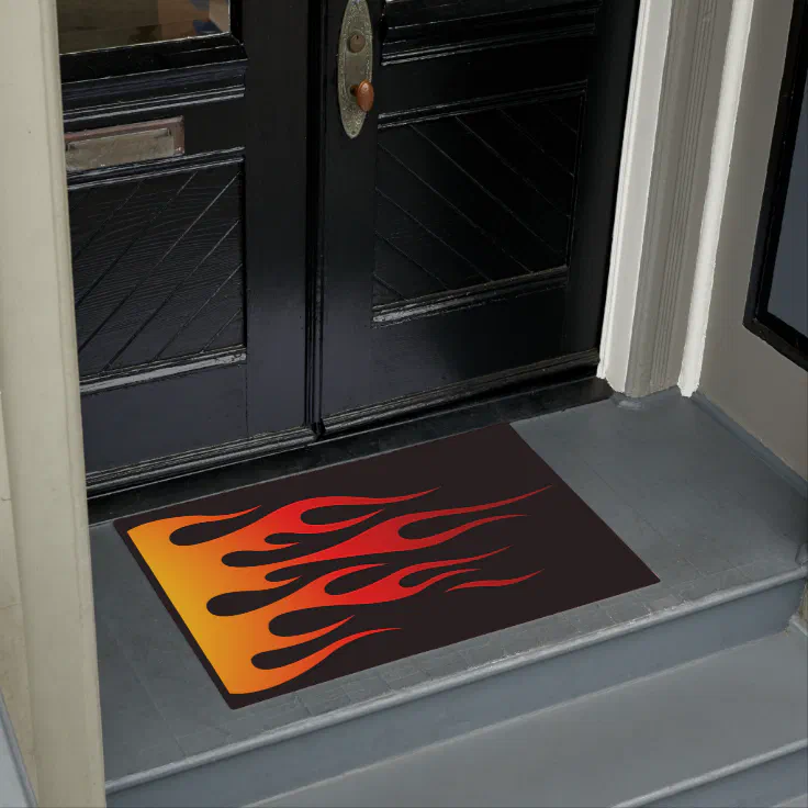 Retro Traditional Hot Rod Flames Custom Racing Doormat | Zazzle