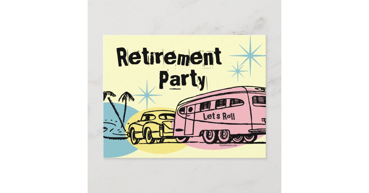 Retro Trailer Retirement Party Postcard Invitation | Zazzle