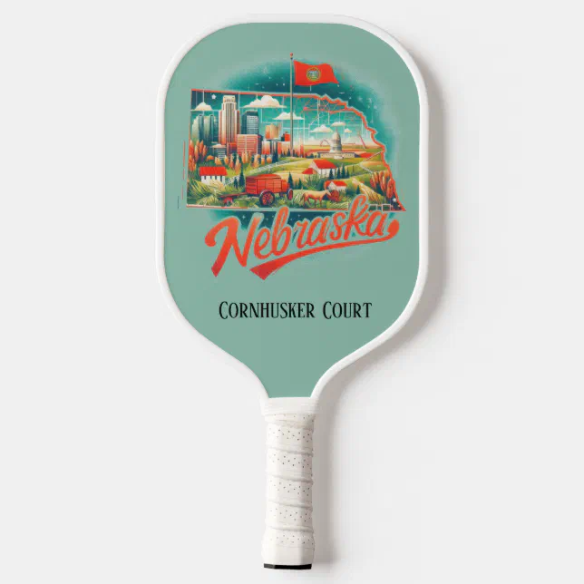 Retro Travel Map of Nebraska State Pickleball Paddle | Zazzle