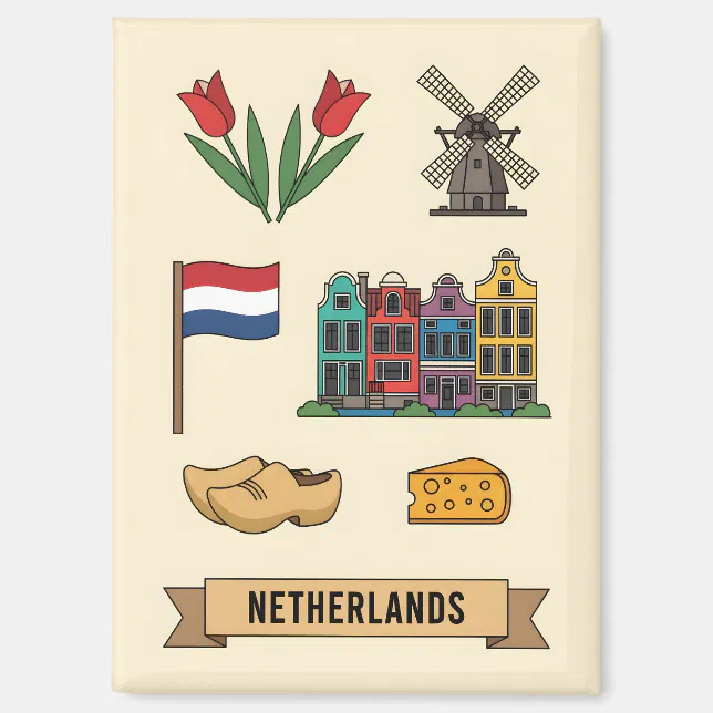 Retro Travel Netherlands Iconic Cultural Symbols Magnet | Zazzle