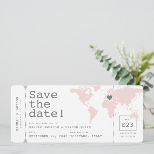 Retro Travel Theme Map Boarding Pass Ticket Save The Date | Zazzle
