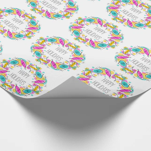 Retro Tree Baubles Circle Holidays wrapping paper | Zazzle