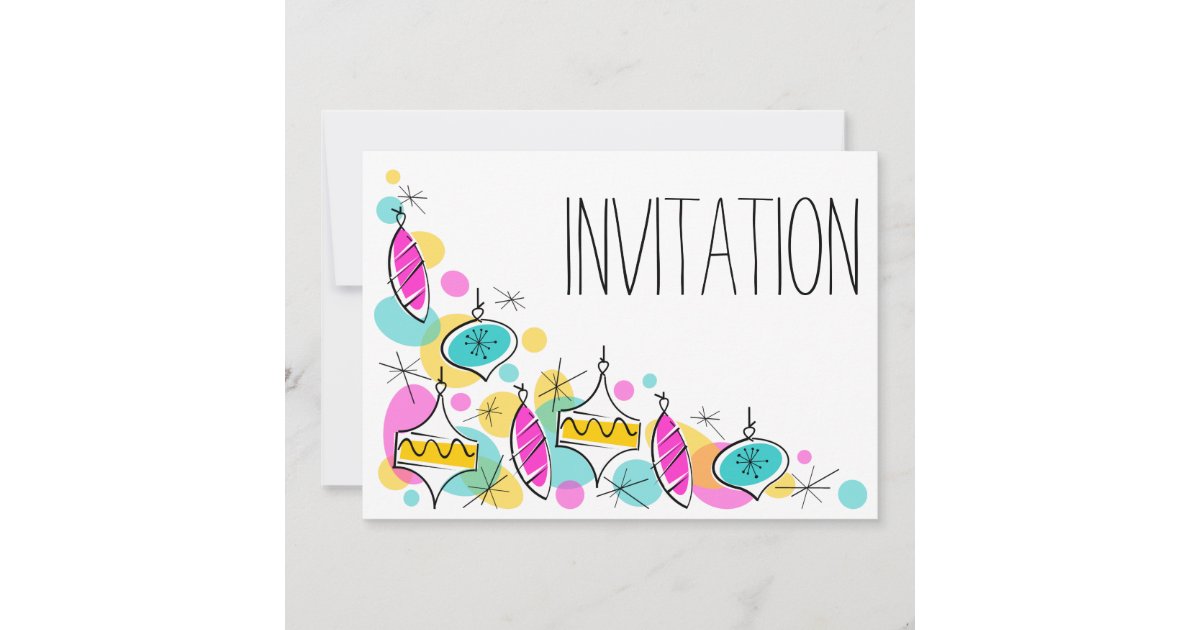 Retro Tree Baubles Corner invitation | Zazzle
