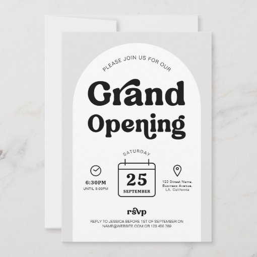 Retro Trendy Arch New Business Shop Opening Event Invitation | Zazzle